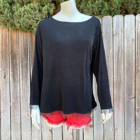 Chico's | Tops | Privateeditionby Chicos Vintage Black Beaded Fringe ...